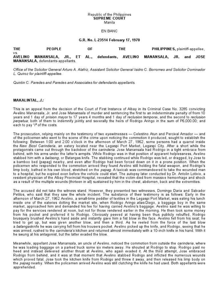 1 People Vs Manansala | PDF | Mitigating Factor | Murder