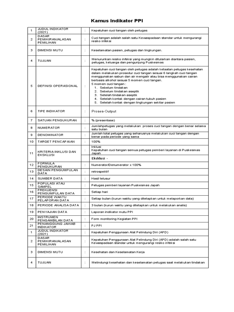 Kamus Indikator PPI 21 Riris | PDF