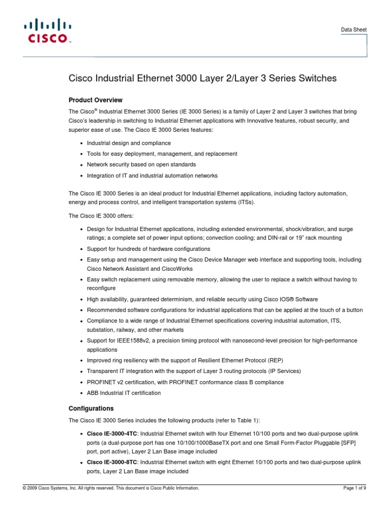 Cisco Industrial Ethernet 3000 Layer 2/layer 3 Series Switches | Download Free PDF | Network ...