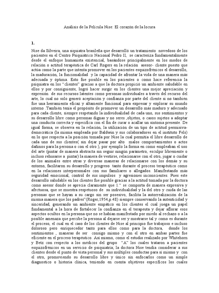Análisis de La Película Nise (3) Humanista | PDF | Empatía | Psicoterapia