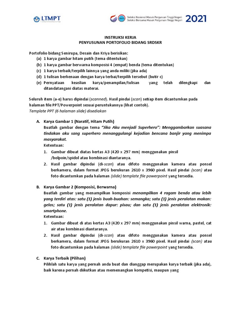 02 Instruksi Kerja Penyusunan Portofolio SRDSKR (2021) | PDF