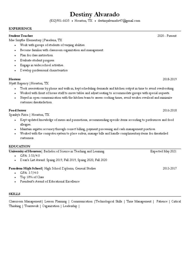 Destiny Resume Professional | PDF | Cognition | Education Theory