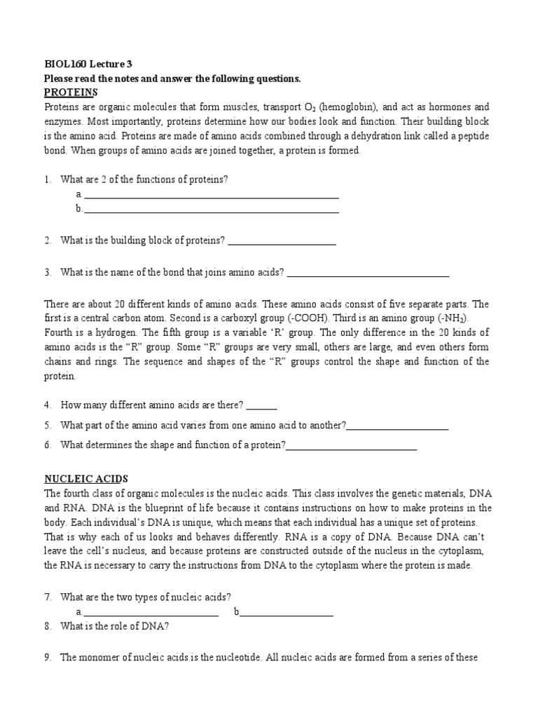 BIOL160 Lecture 3 Please Read The Notes and Answer The Following ...