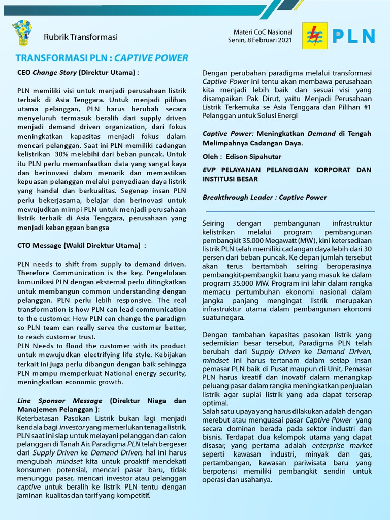 Materi COC Nasional - 08022021 - Rubrik Transformasi - Captive Power | PDF