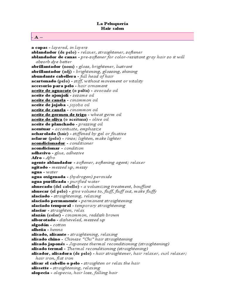 Hair Salon Vocabulary | PDF | Hairstyle | Hairdresser