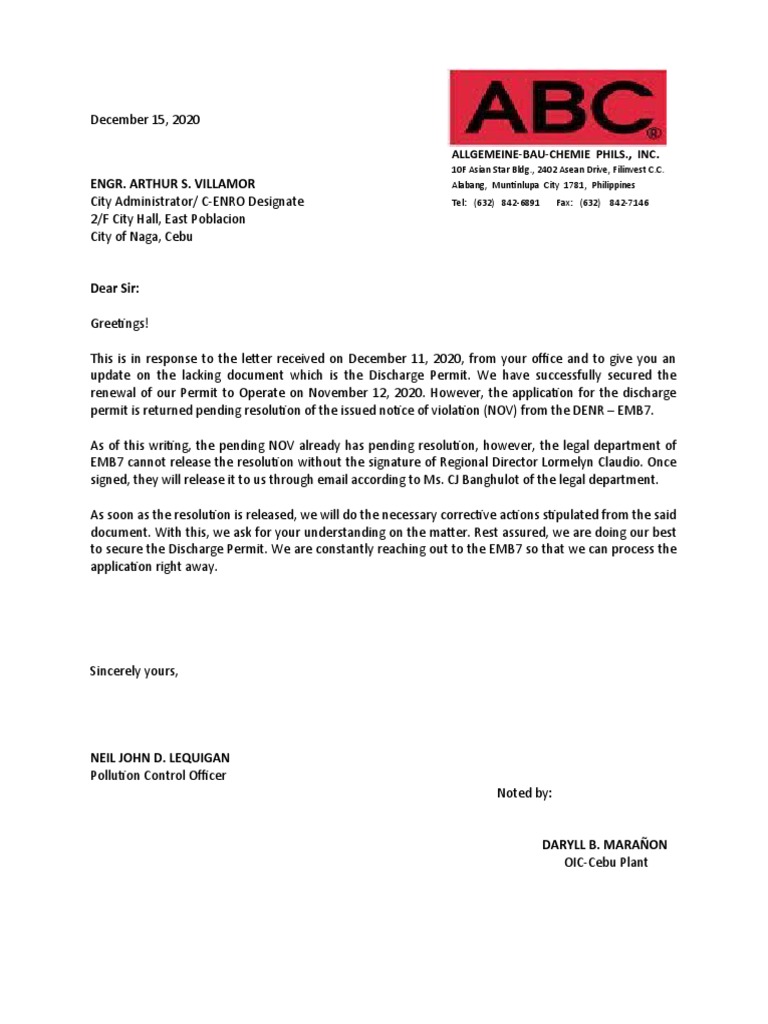 Response Letter Cenro Latest | PDF