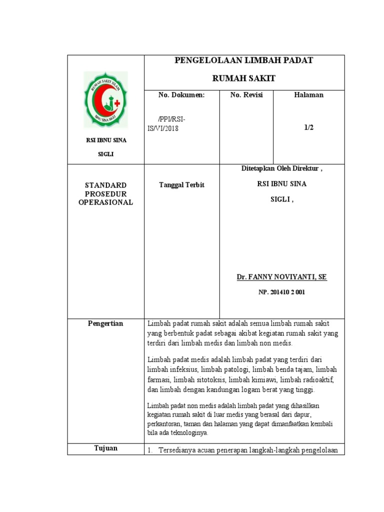 SOP Limbah Padat RS | PDF