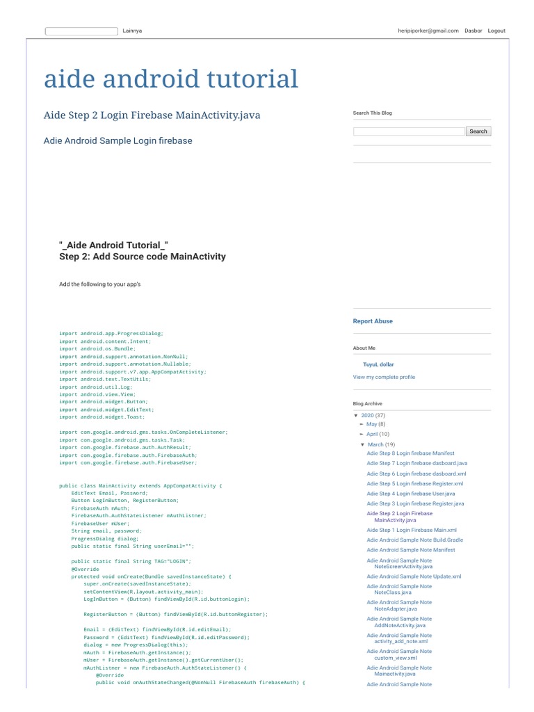 Aide Android Tutorial: Aide Step 2 Login Firebase Mainactivity - Java ...