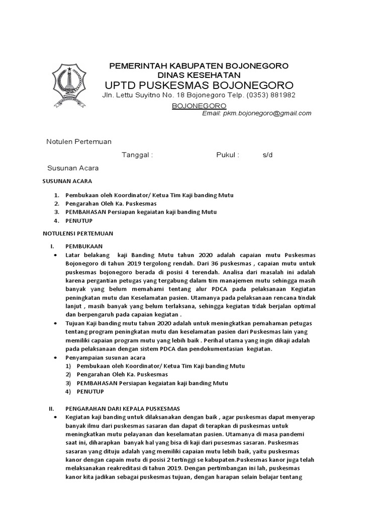 Notulen Persiapan Tim Kaji Banding KANOR 2020 | PDF