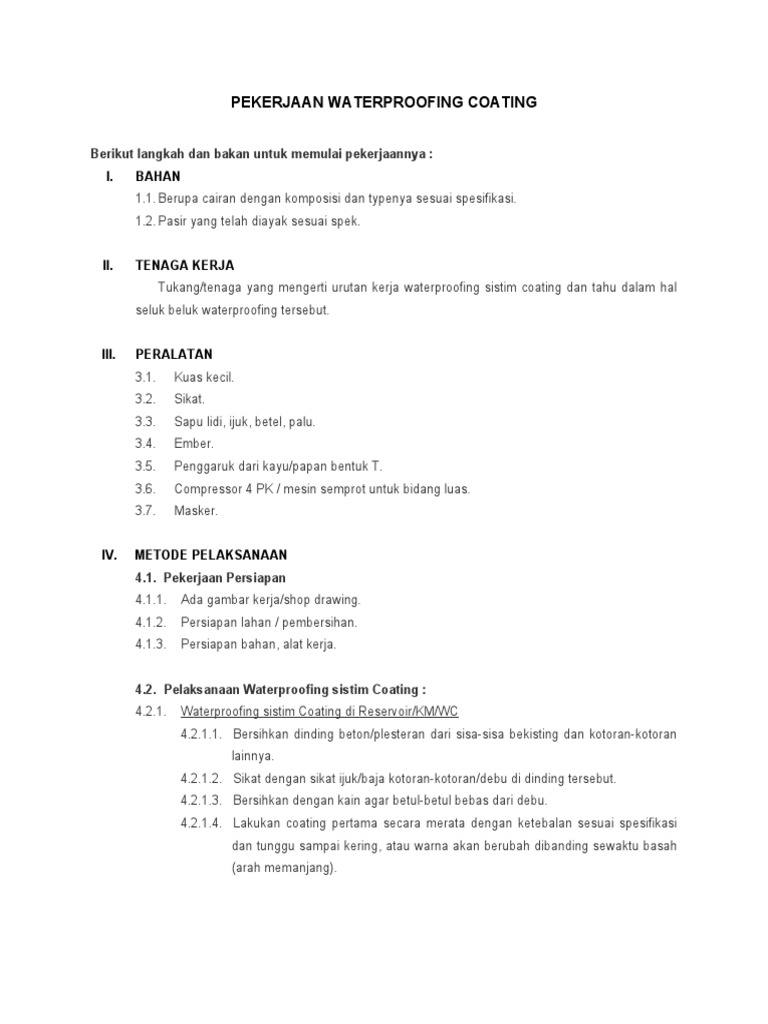 Pekerjaan Waterproofing Coating Pdf