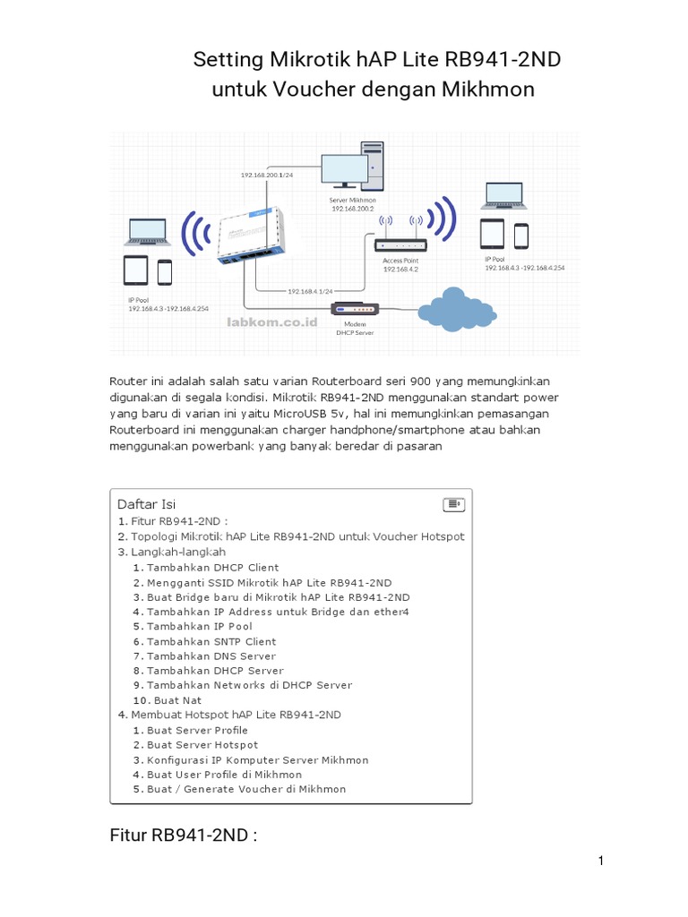 Konfigurasi Mikrotik hAP Lite RB941-2ND | PDF