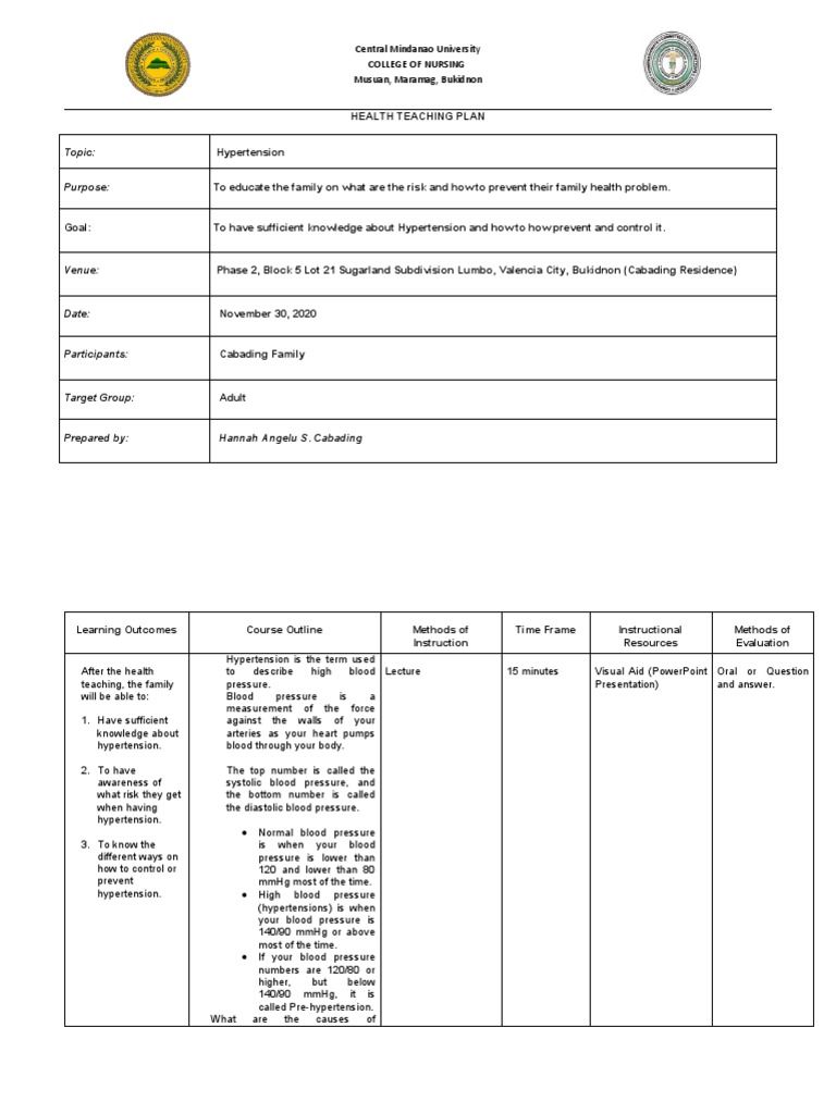 Preventing Hypertension Through Education: A Health Teaching Plan for ...