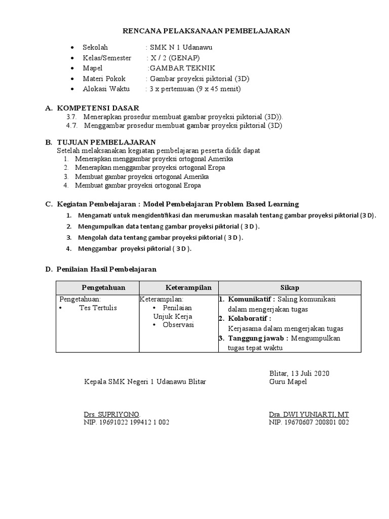 RPP KD 7 (Gambar PROYEKSI PIKTORIAL3D) | PDF