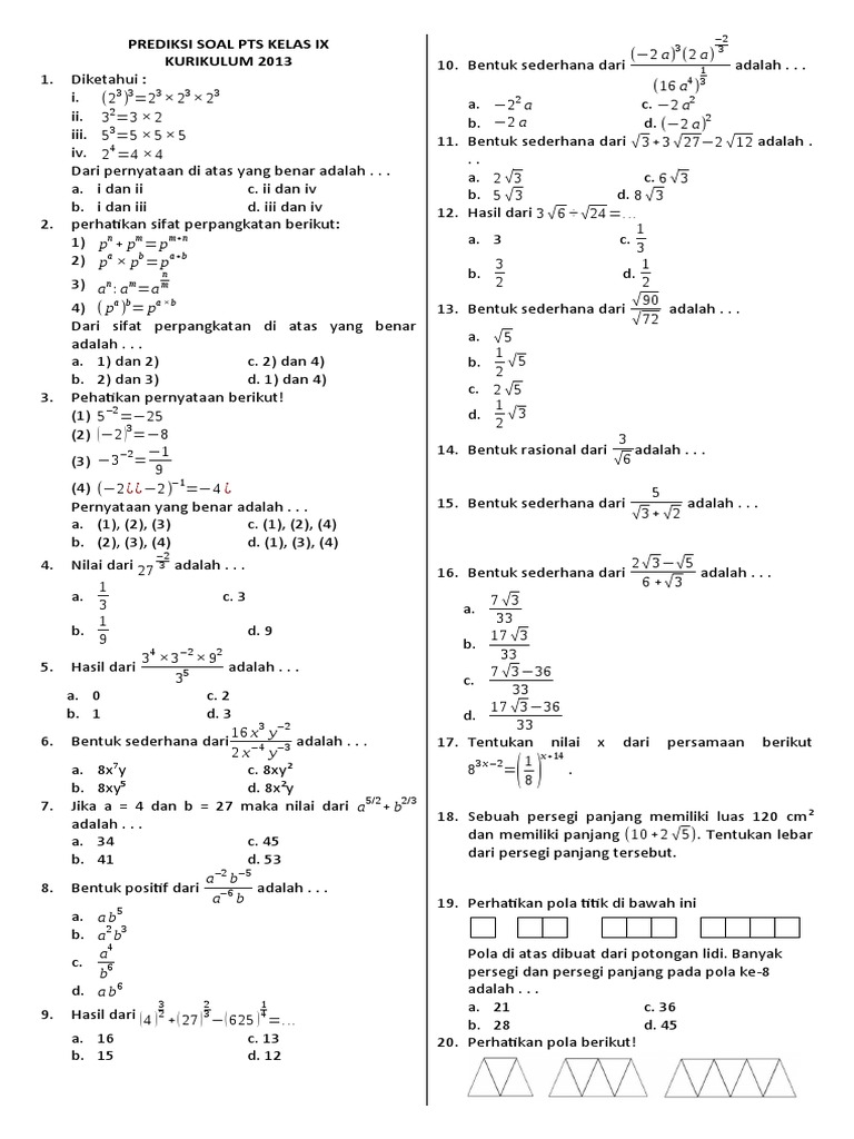 Prediksi Soal PTS Matematika Kelas IX | PDF