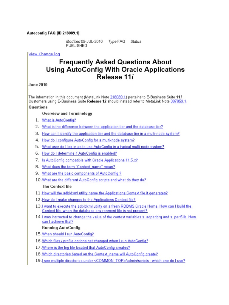 Frequently Asked Questions About Using Autoconfig With Oracle