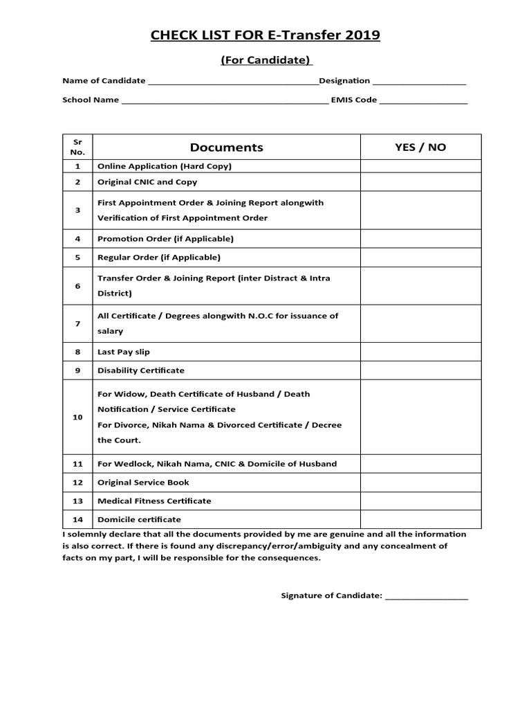 Check List E-Transfer | PDF