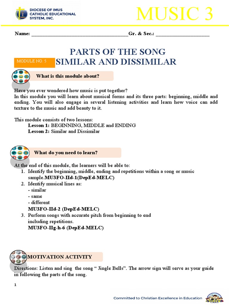 Parts of The Song Similar and Dissimilar: Name: - Gr. & Sec. | PDF ...