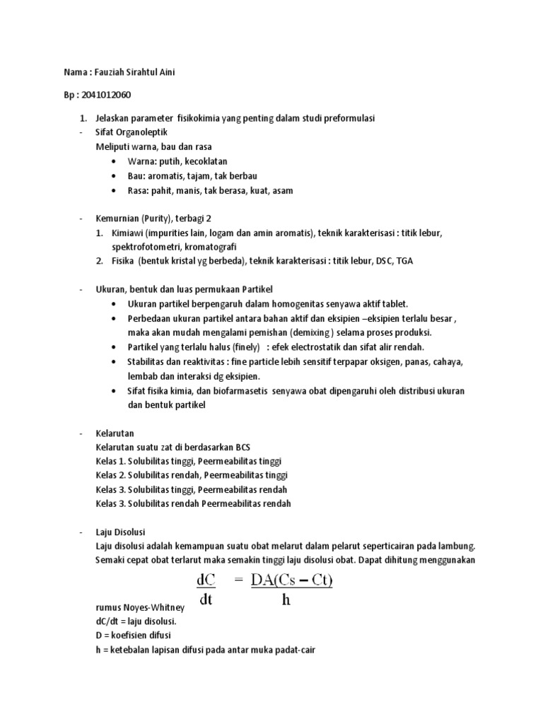Parameter Fisikokimia Studi Preformulasi | PDF