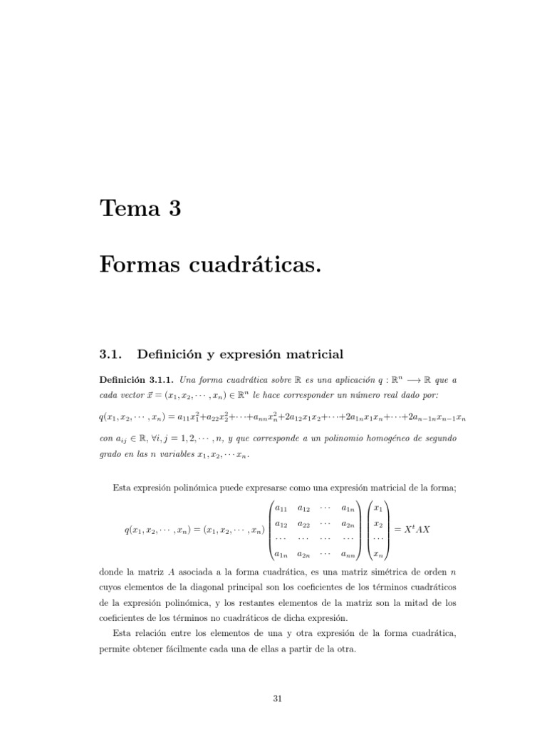 Formas Cuadraticas | PDF | Valores propios y vectores propios | Matriz (Matemáticas)