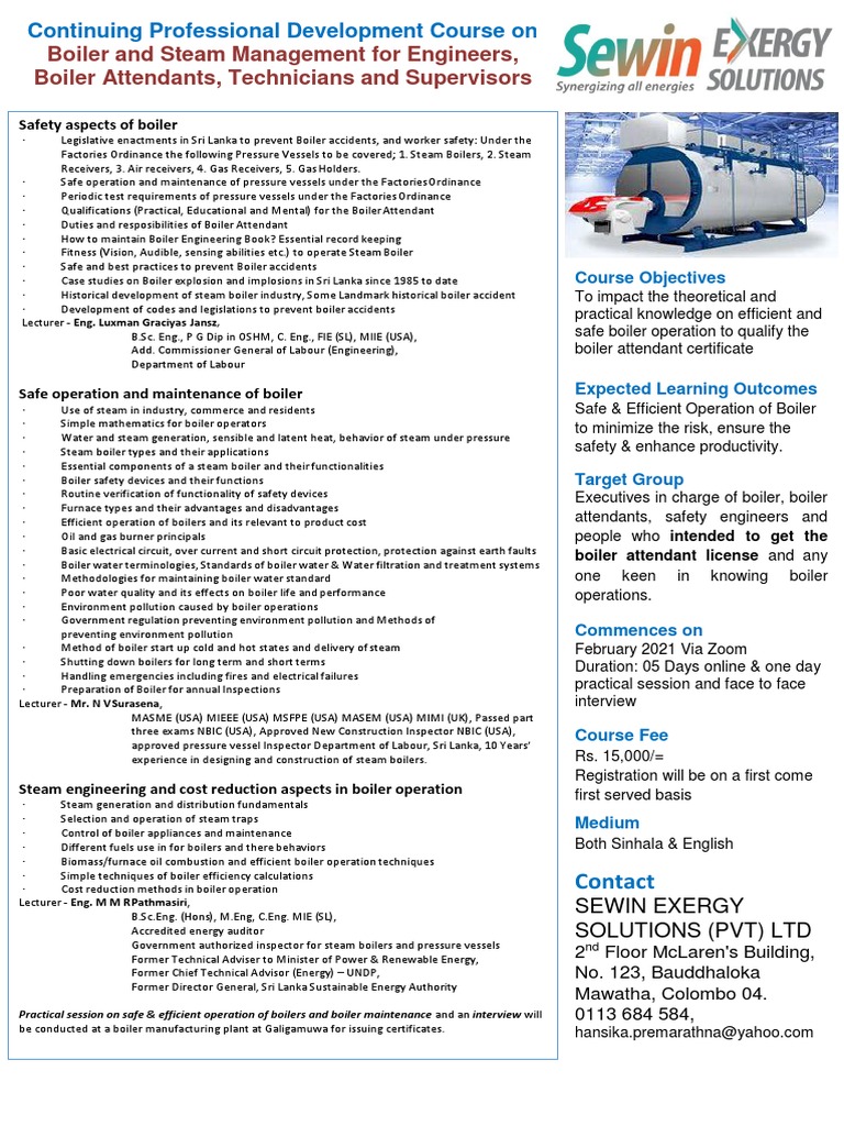 Boiler Management Course for Engineers | PDF | Boiler | Steam
