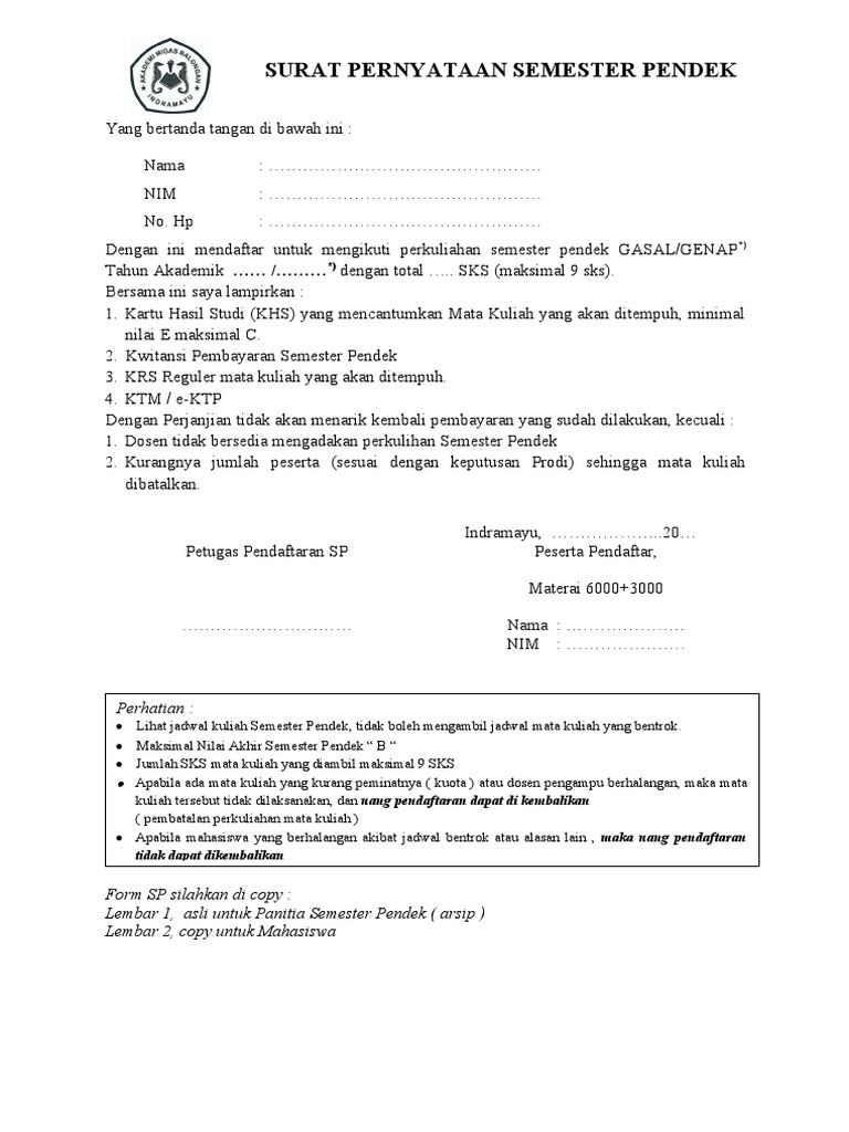 Form Surat Pernyataan SP Baku - Revisi 2 - Januari 2021 | PDF