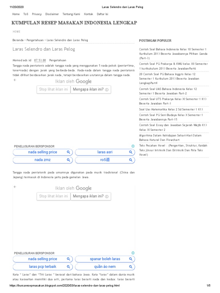 Laras Selendro Dan Laras Pelog | PDF