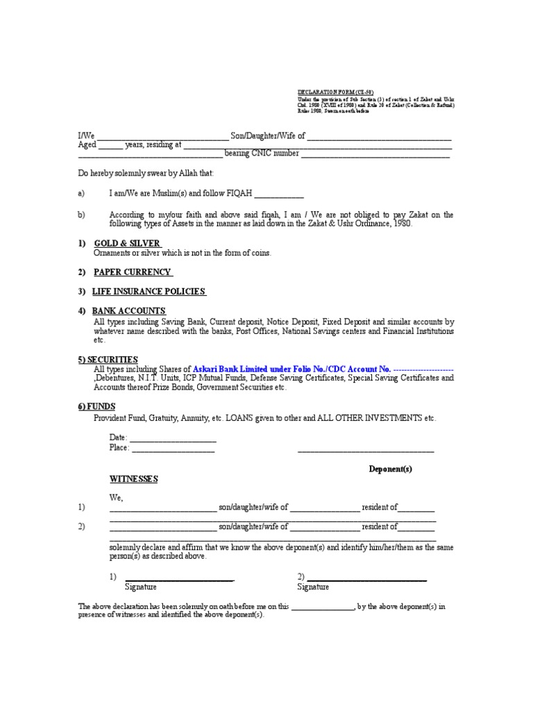 CZ-50 Zakat Declaration Form Template | PDF | Securities (Finance) | Banks