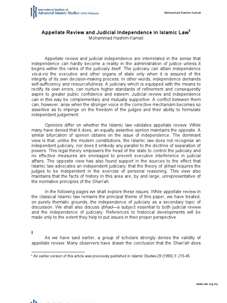 Appellate Review and Judicial Independence in Islamic Law | PDF ...