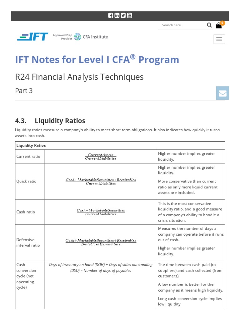 IFT Notes For Level I CFA Program: R24 Financial Analysis Techniques ...
