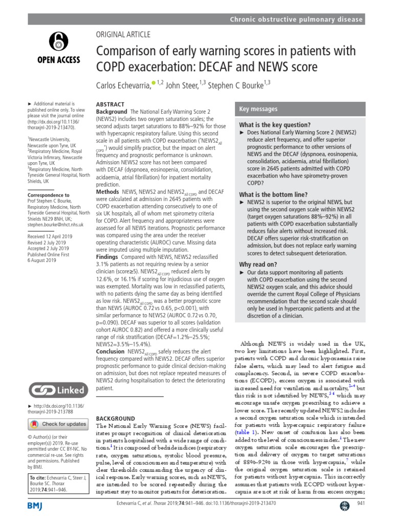 Comparison of Early Warning Scores in Patients With COPD Exacerbation ...
