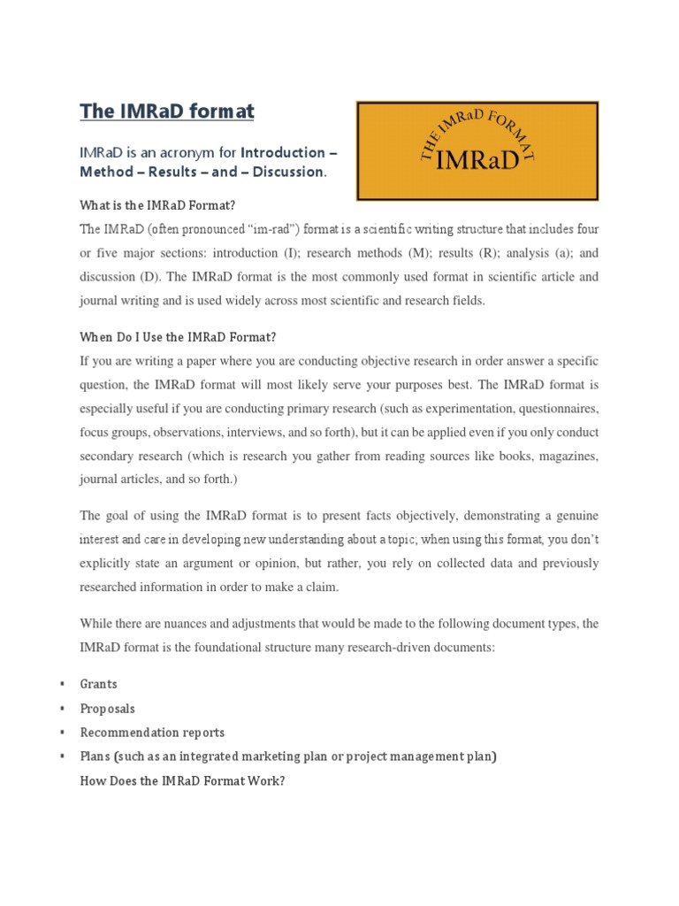 The Imrad Format: Imrad Is An Acronym For Introduction | PDF | Solar ...