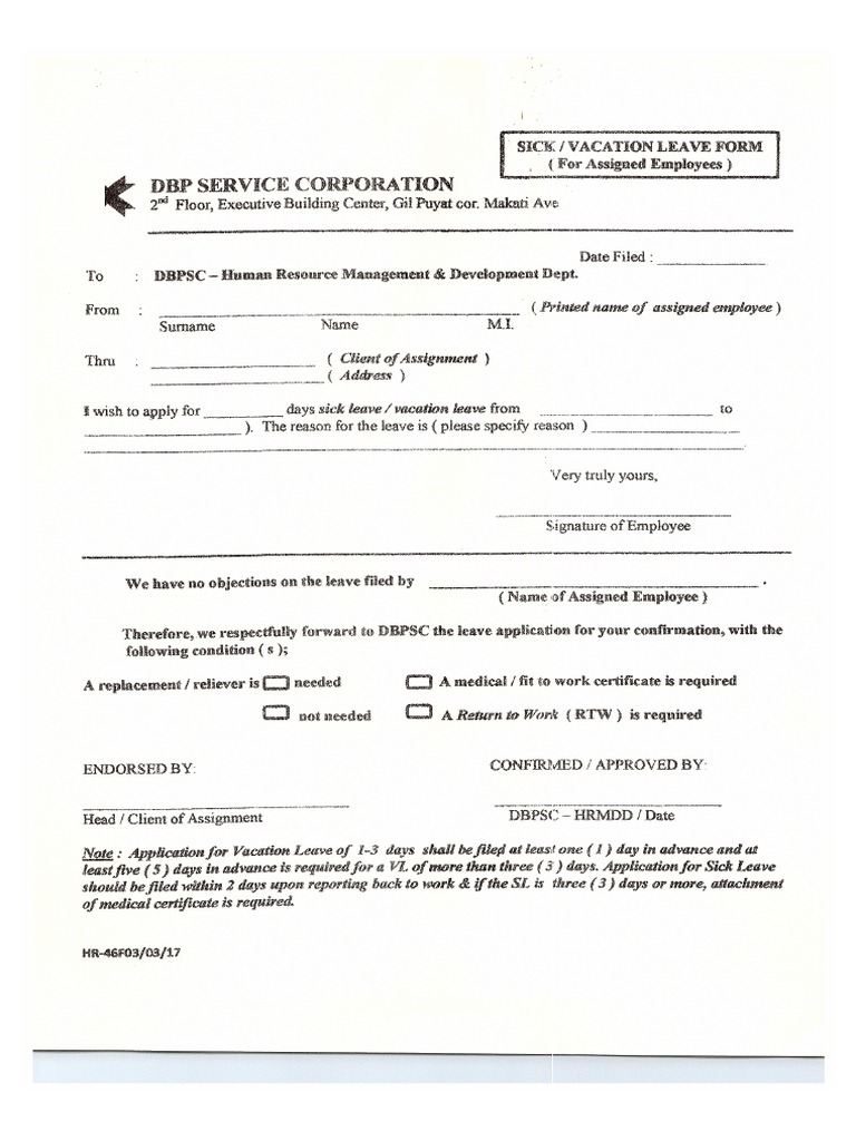 DBPSC Leave Form | PDF