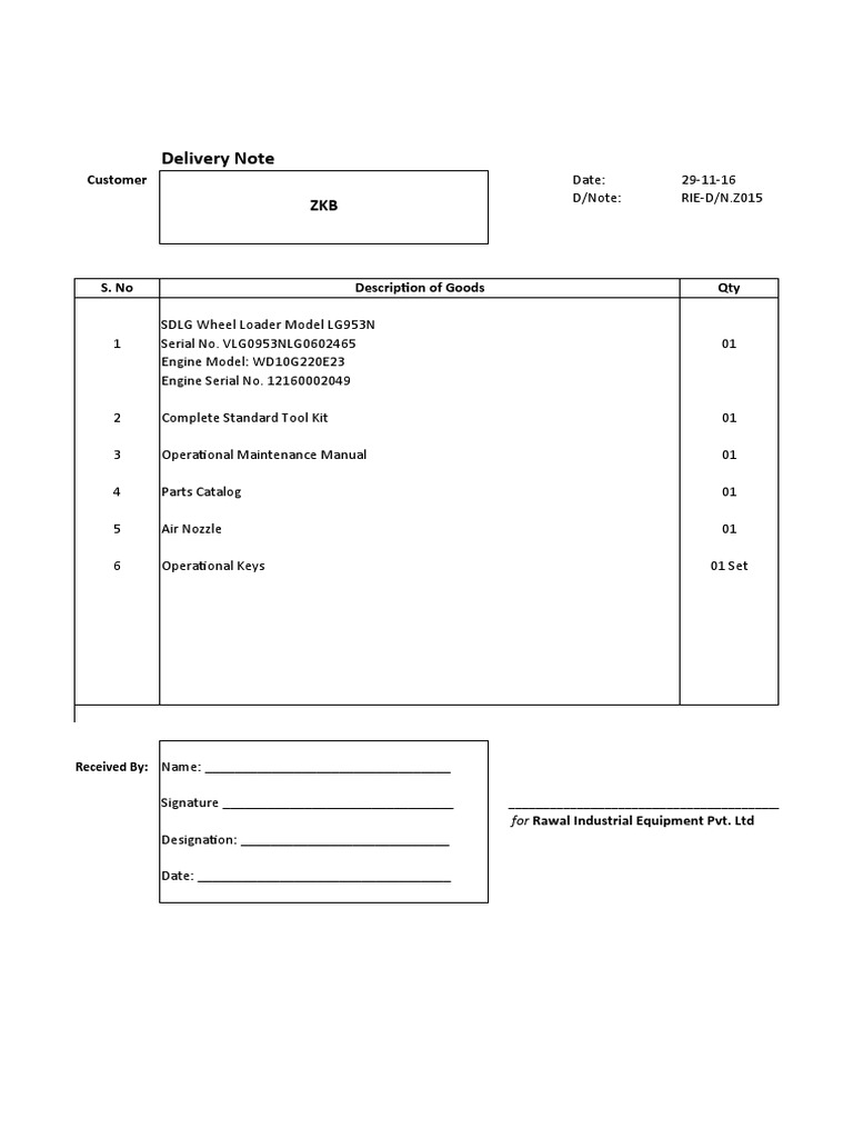 Stationary Delivery Note | PDF | Car | Wheeled Vehicles