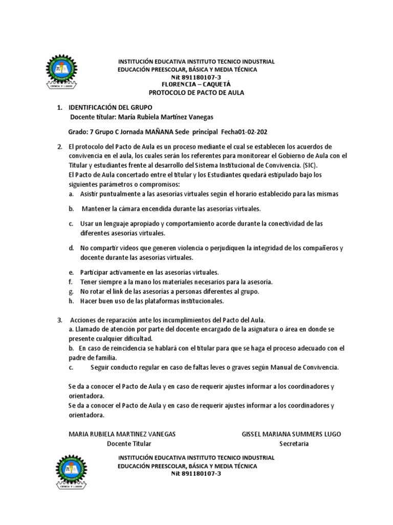 Protocolo de Aula | PDF | Salón de clases