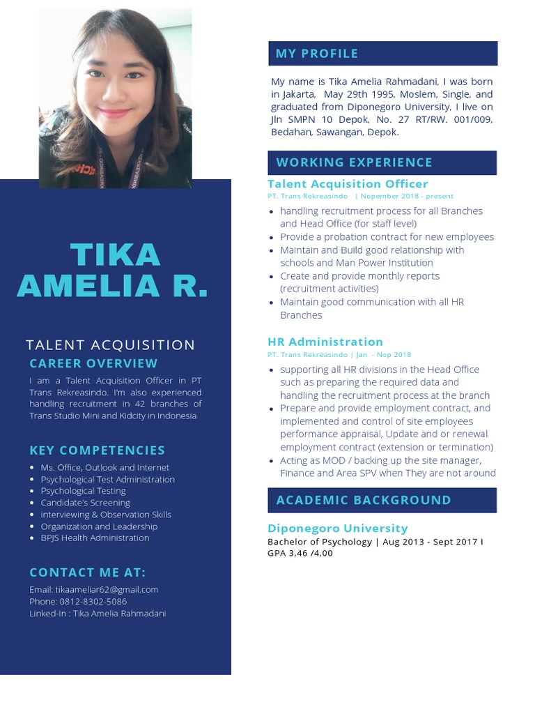 CV Tika Amelia Rahmadani | PDF | Recruitment | Labor