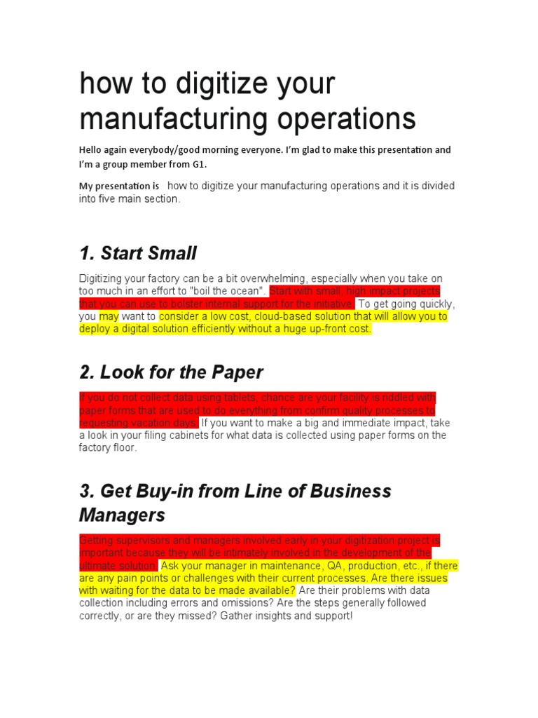 How To Digitize Your Manufacturing Operations | PDF | Enterprise ...