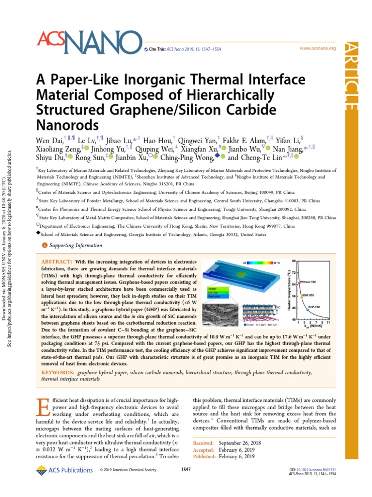 A Paper-Like Inorganic Thermal Interface Material Composed of ...