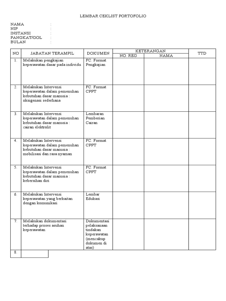 Lembar Ceklist Portofolio | PDF