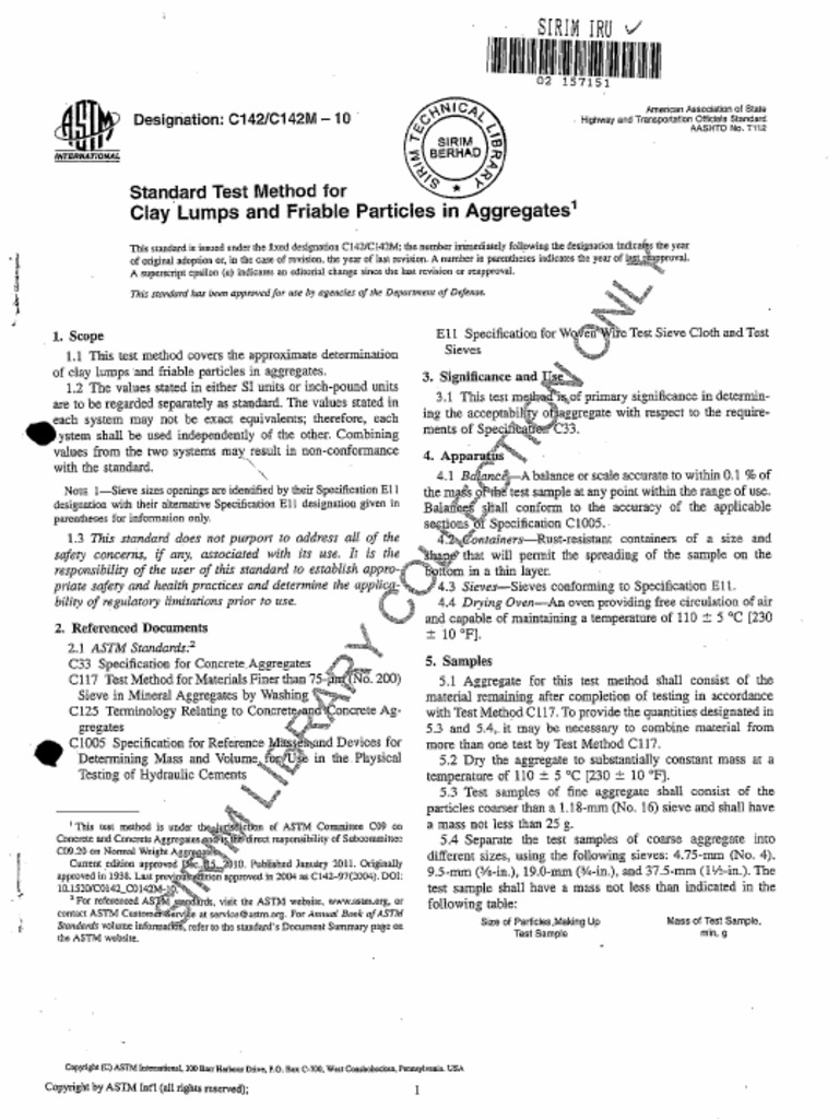 Astm C142 - C142M (2010) | PDF