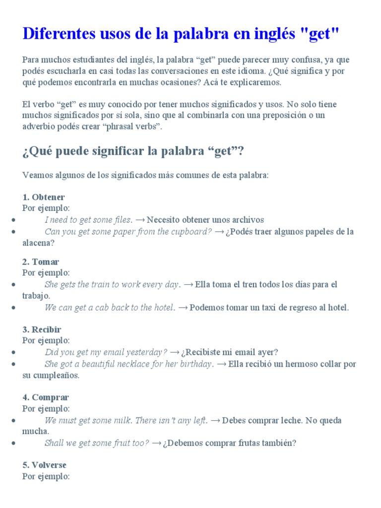 El Verbo Get | PDF | Asunto (gramática) | Sintaxis