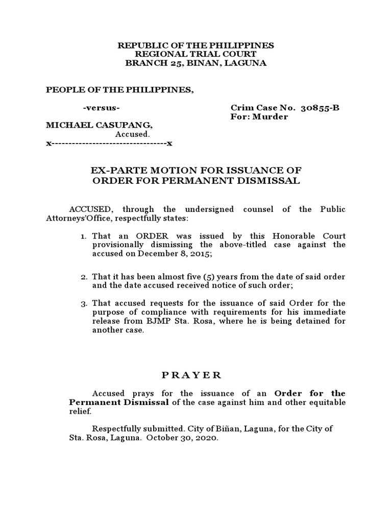 Motion For Permanent Dismissal | PDF