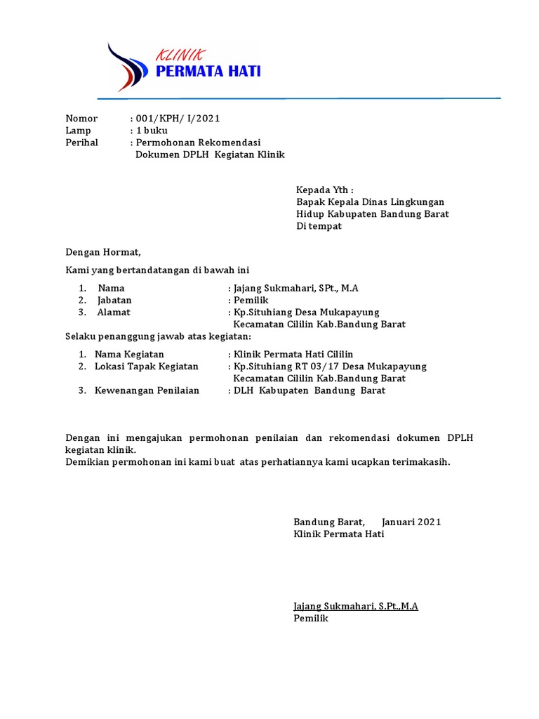 2.surat Permohonan UKL - UPL | PDF