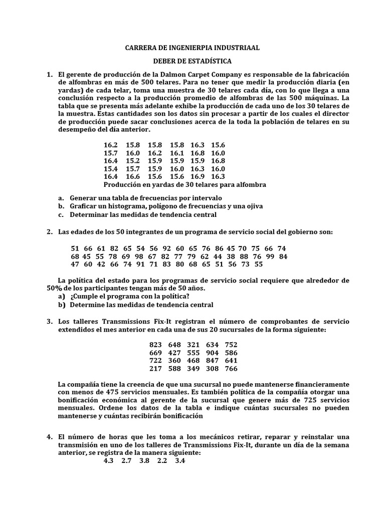 Deberes Ejercicios | PDF | Muestreo (Estadísticas) | Enseñanza de matemática