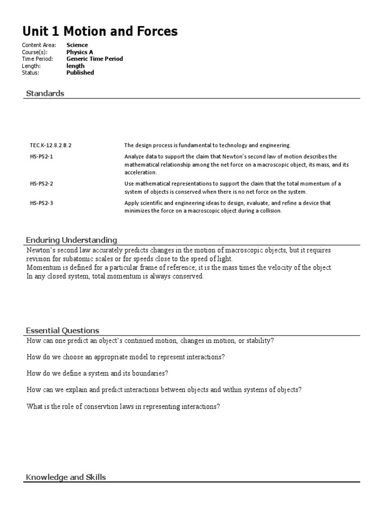 Unit - Unit 1 Motion and Forces - 20191031213952 | PDF | Momentum | Force