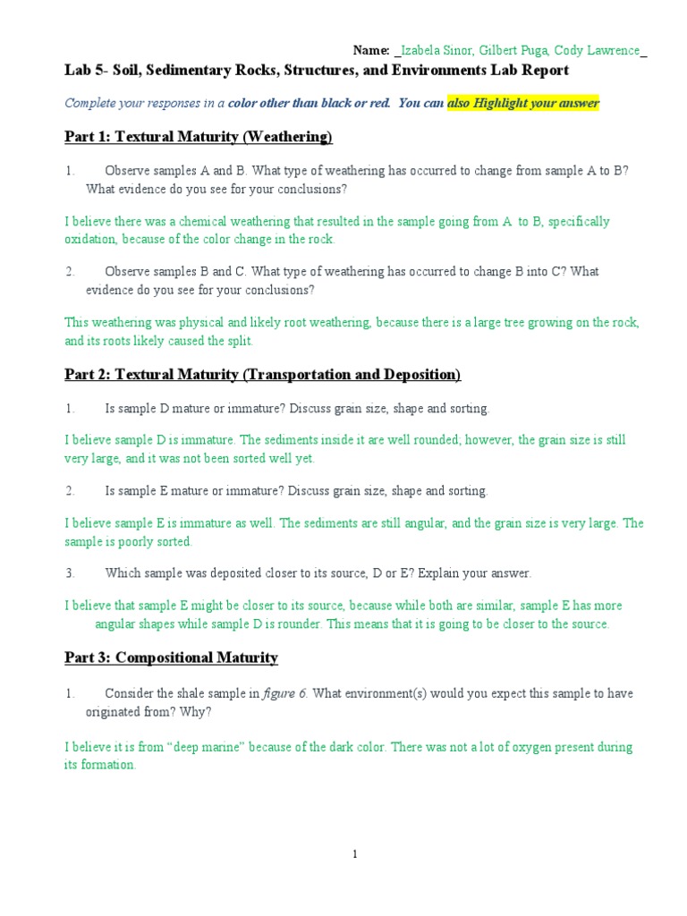 Lab 5-Soil, Sedimentary Rocks, Structures, and Environments Lab Report ...