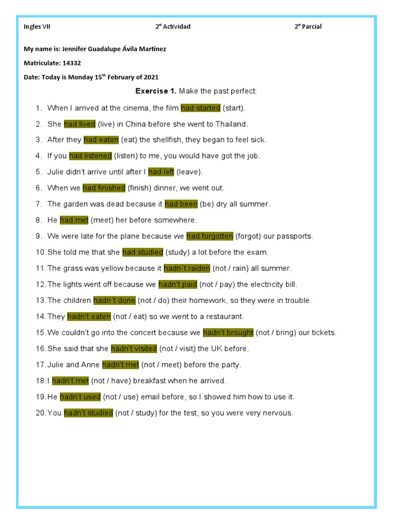 Exercise 2° Partial. Jgam | PDF | Language Mechanics | Grammar