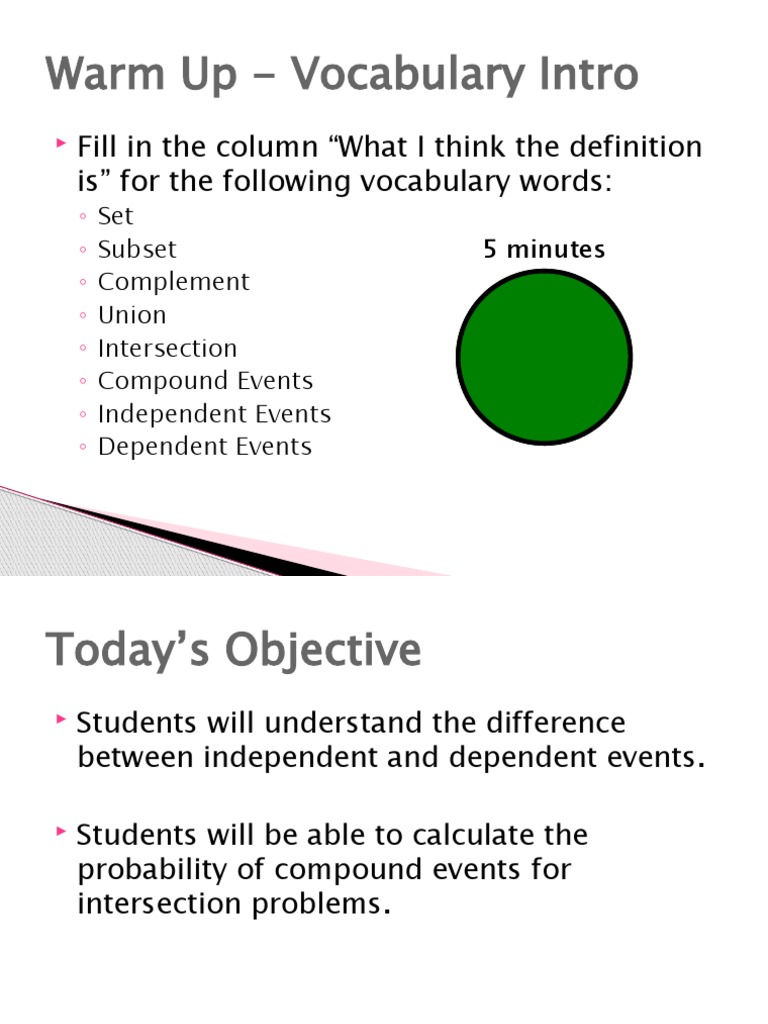 Lesson 4 - Independent and Dependent Events | PDF | Set (Mathematics ...