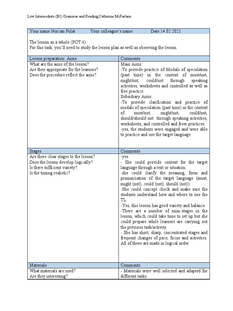 Low Intermediate (B1) Grammar and Reading Catherine Mcfarlane | PDF ...