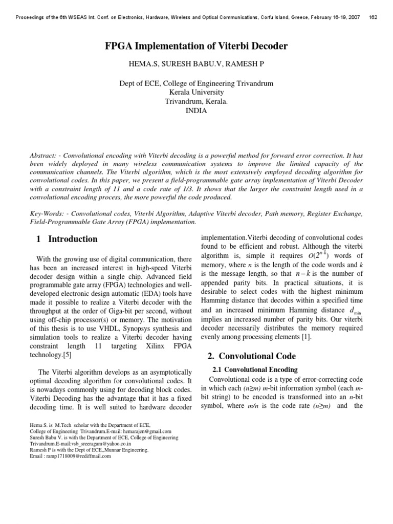 Fpga Implementation Of Viterbi Decoder Pdf Field Programmable Gate Array Hardware