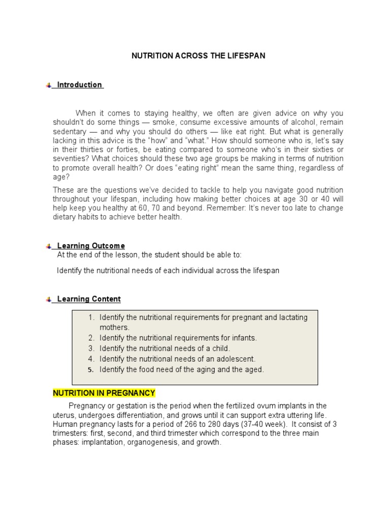 NUTRITION ACROSS THE LIFESPAN Students | PDF | Pregnancy | Breastfeeding